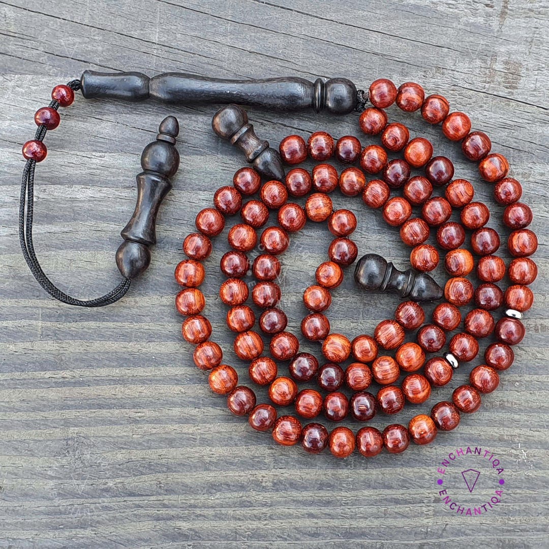 Premium Red Sandalwood Islamic Prayer Beads, Natural Stone 99 Beads ...