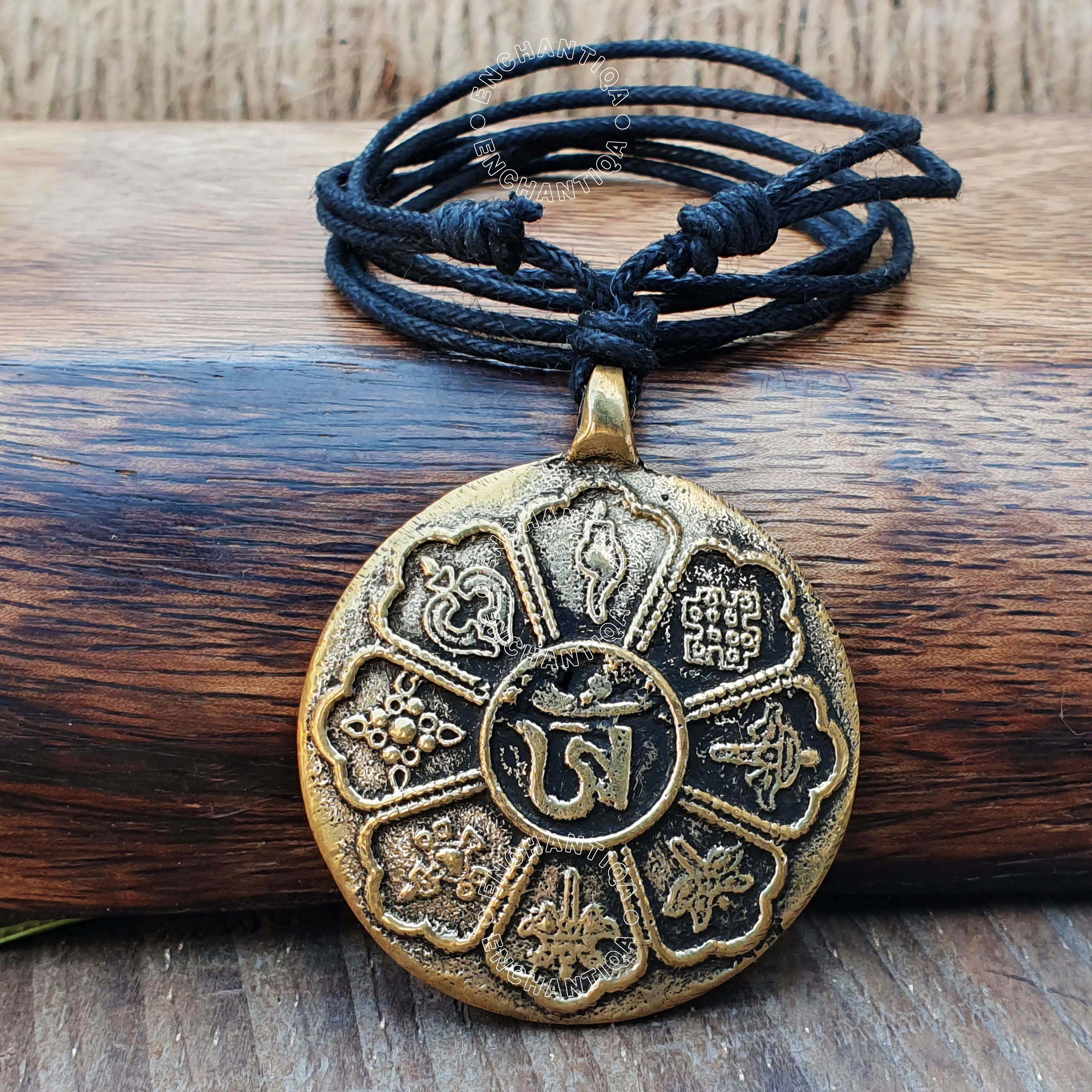 AUM 8 LUCKY SYMBOL Zen Pendant With Adjustable Cord, Om Necklace, Yoga ...