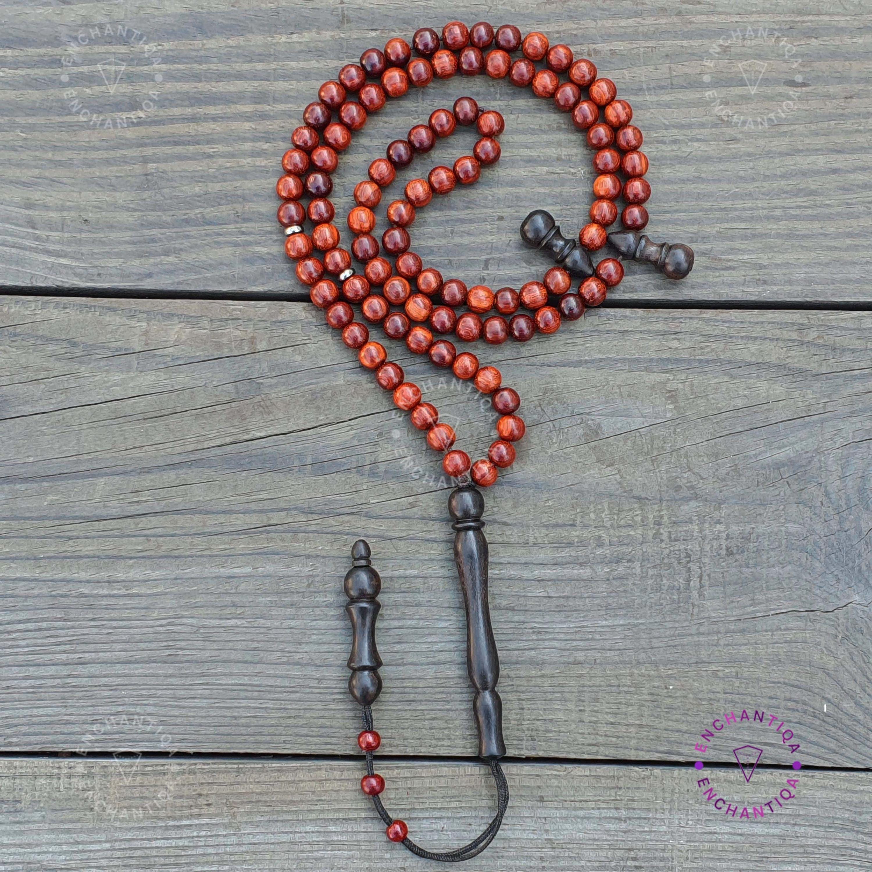 Premium Red Sandalwood Islamic Prayer Beads, Natural Stone 99 Beads ...