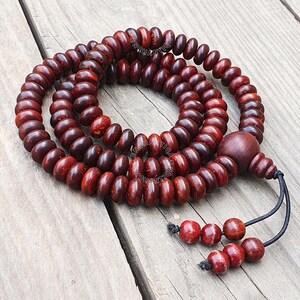 Rondelle Shape Red Sandalwood Mala Necklace • 108 Meditation Mala ...