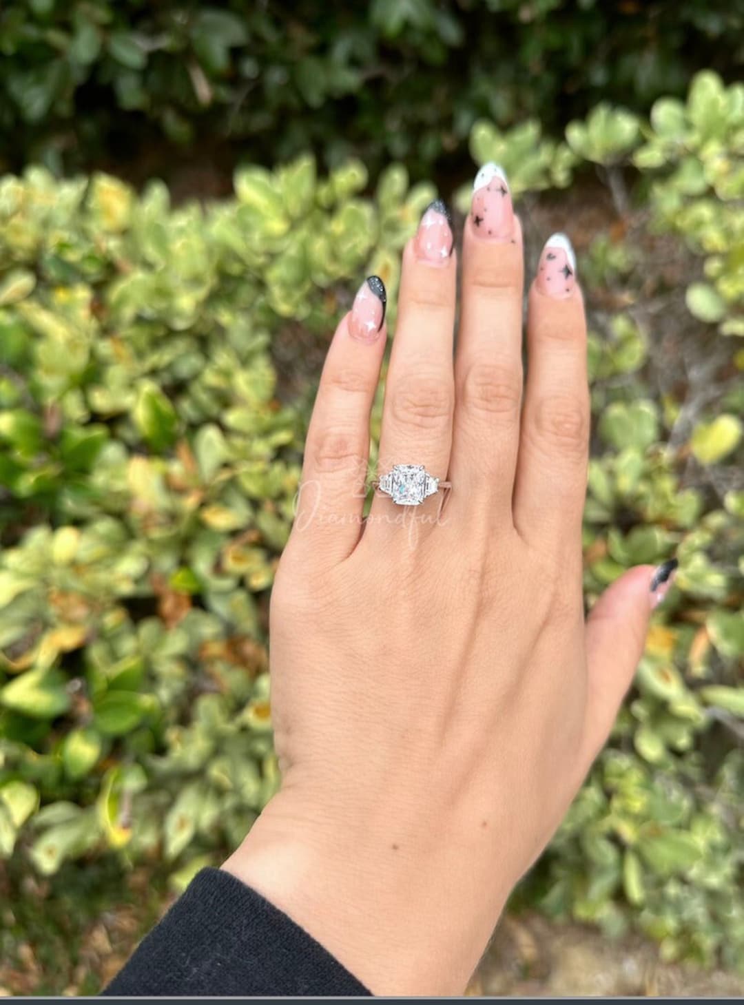 Radiant Cut Lab Grown Diamond Engagement Ring With Two Trapezoids ...