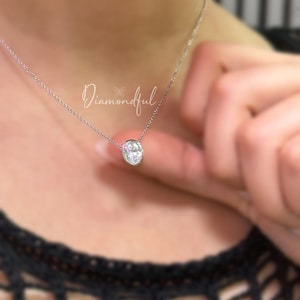 Floating Lab Diamond Necklace / Oval Cut Lab Diamond Solitaire Pendant ...