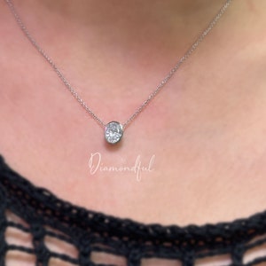 Floating Lab Diamond Necklace / Oval Cut Lab Diamond Solitaire Pendant ...