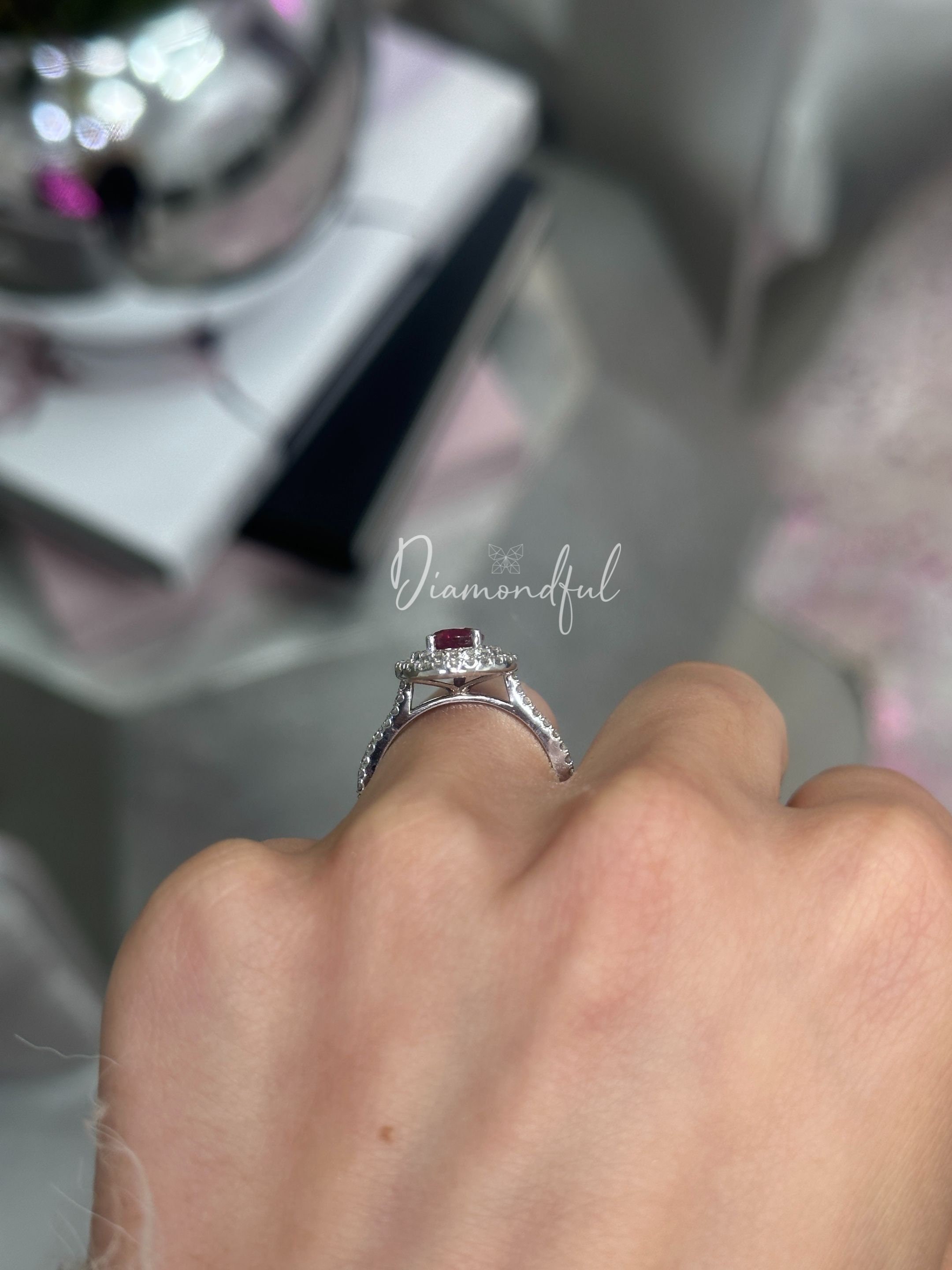 AGL CERTIFIED Pear Shaped Double Halo Natural Ruby, Unheated, Untreated ...