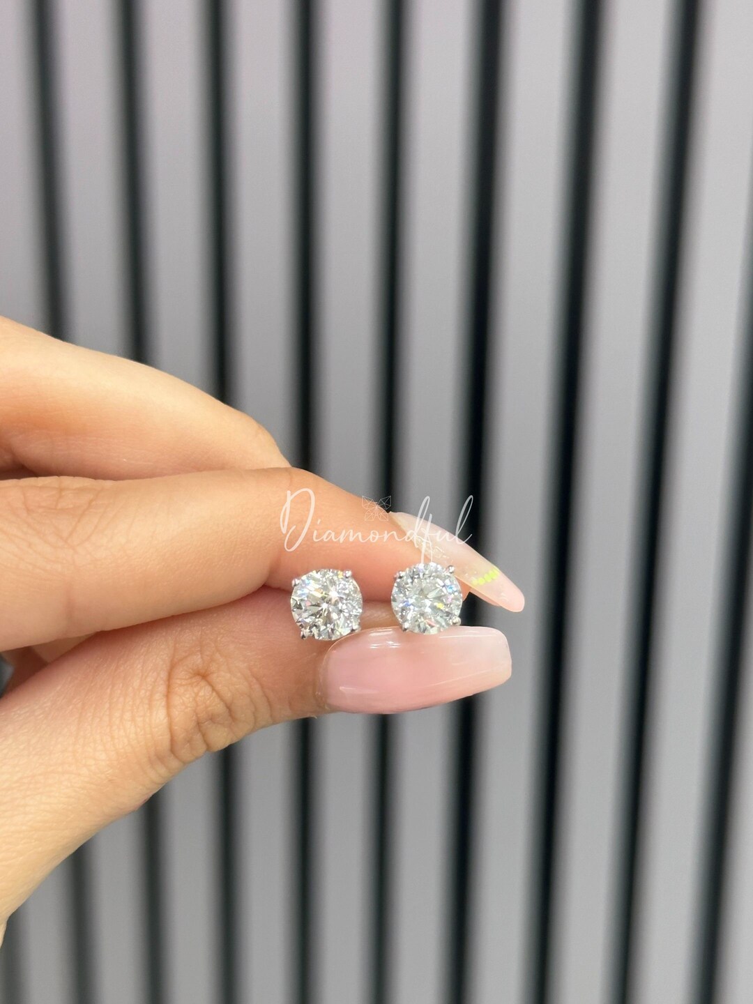 3 Carat Lab Grown Round Brilliant Cut Diamond Stud Earrings 4 Prong in ...