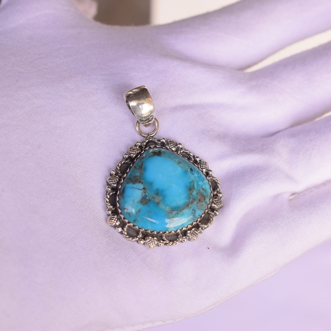 Turquoise Pendant, Pear Shape Pendant, Turquoise Jewelry, 925 Sterling ...