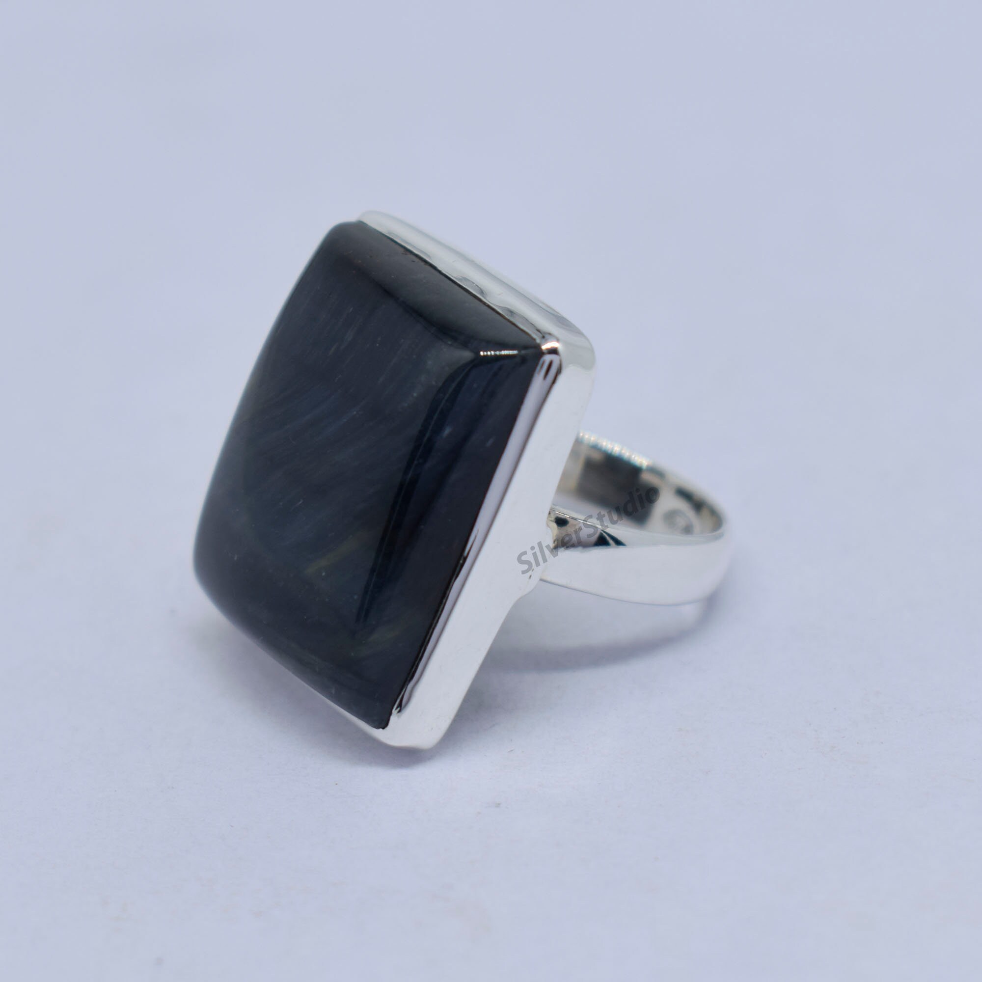 Natural Black Tiger Eye Ring 925 Sterling Silver Ring - Etsy
