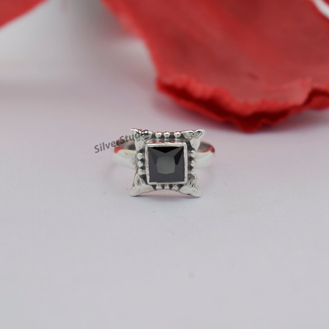 Square Black Onyx Ring: Handmade 925 Sterling Silver Boho Ring - Etsy