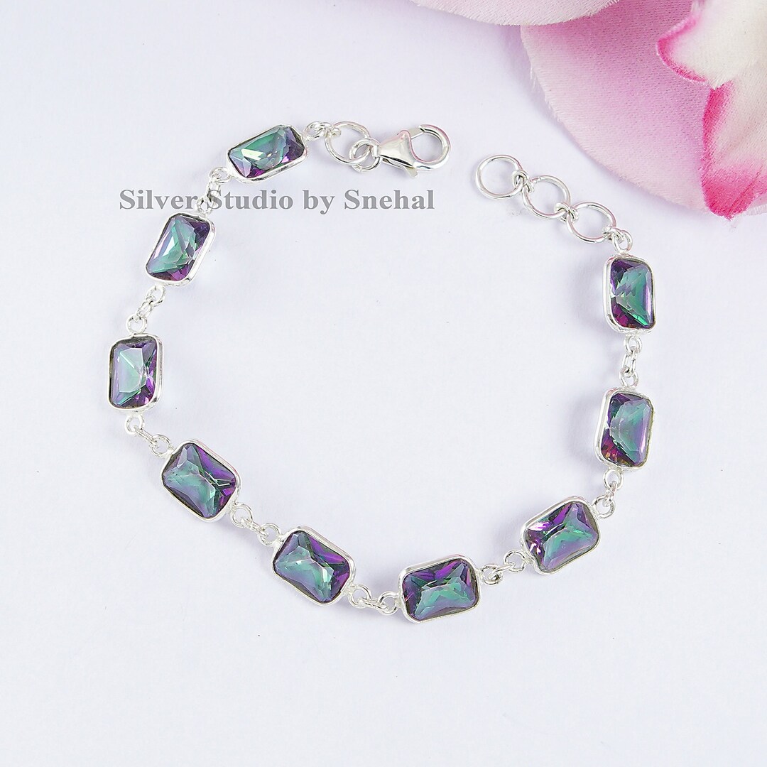 Mystic Topaz Bracelet, 925 Sterling Silver Bracelet, Bezel Bracelet ...