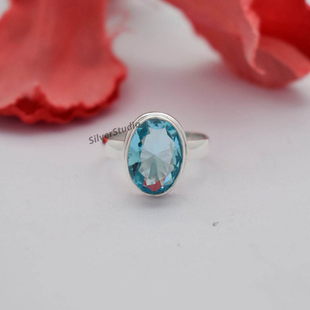 Natural Blue Topaz Ring , 925 Sterling Silver Ring , Handmade Silver ...