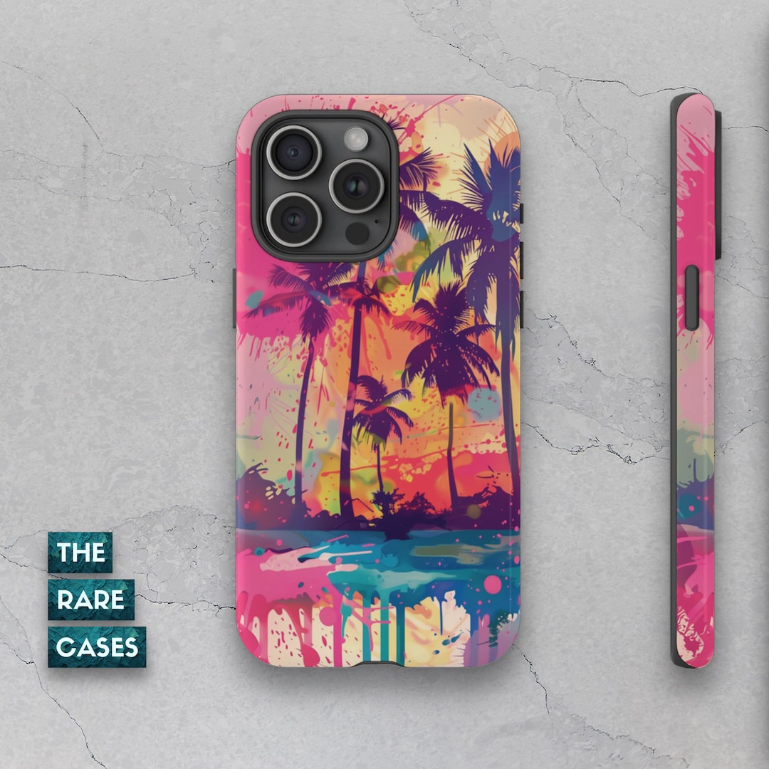 Vibrant Artistic Tropical Palm Tree Phone Case for iPhone 15/14/13/12 ...