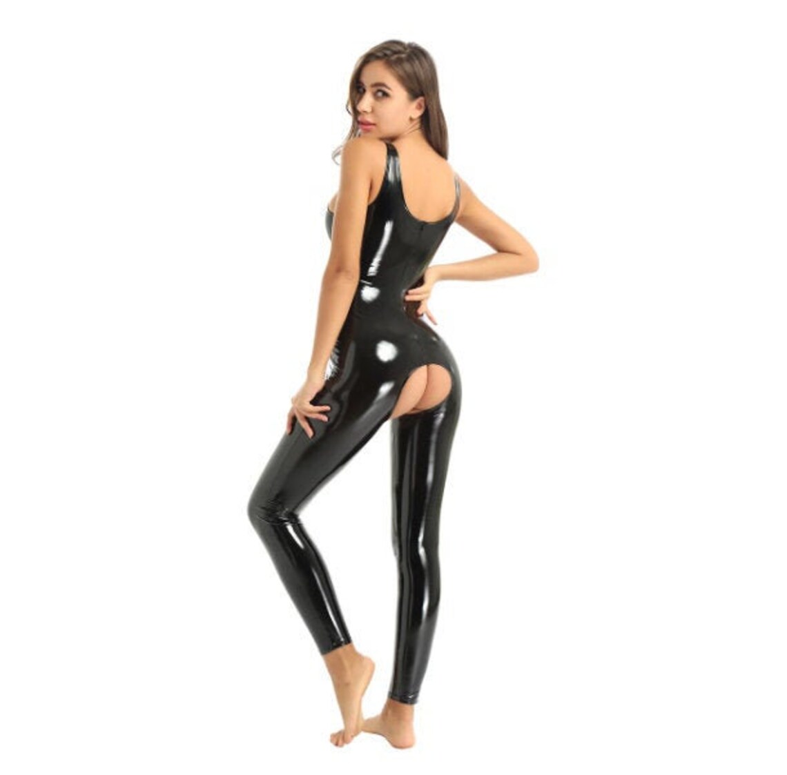 Sexy Mujer Mono De Látex Catsuit Lencería Wet Look Cuero Sin Etsy