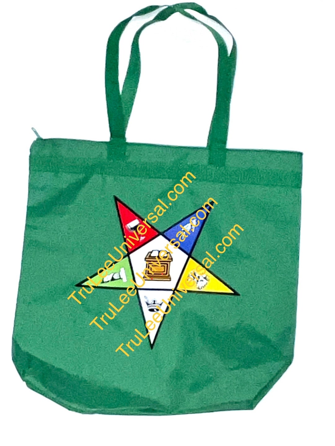 Order of Eastern Star Oes Logo Large Green Bag W/ Zipper, Logo on One ...
