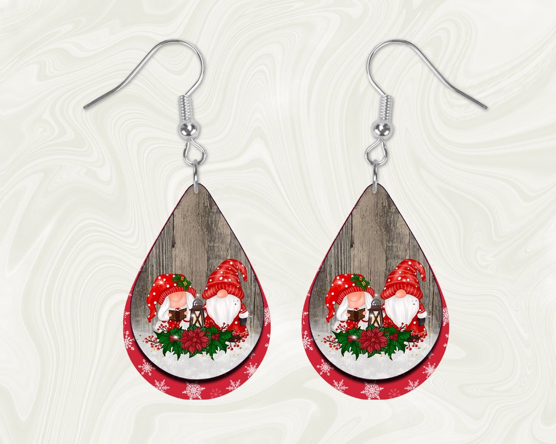Singing Gnomes Snowflakes Red Background Teardrop Shaped Hardboard ...