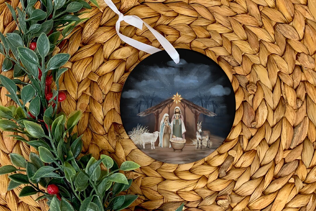 Christmas Nativity Manger Round Hardboard Ornament - Etsy