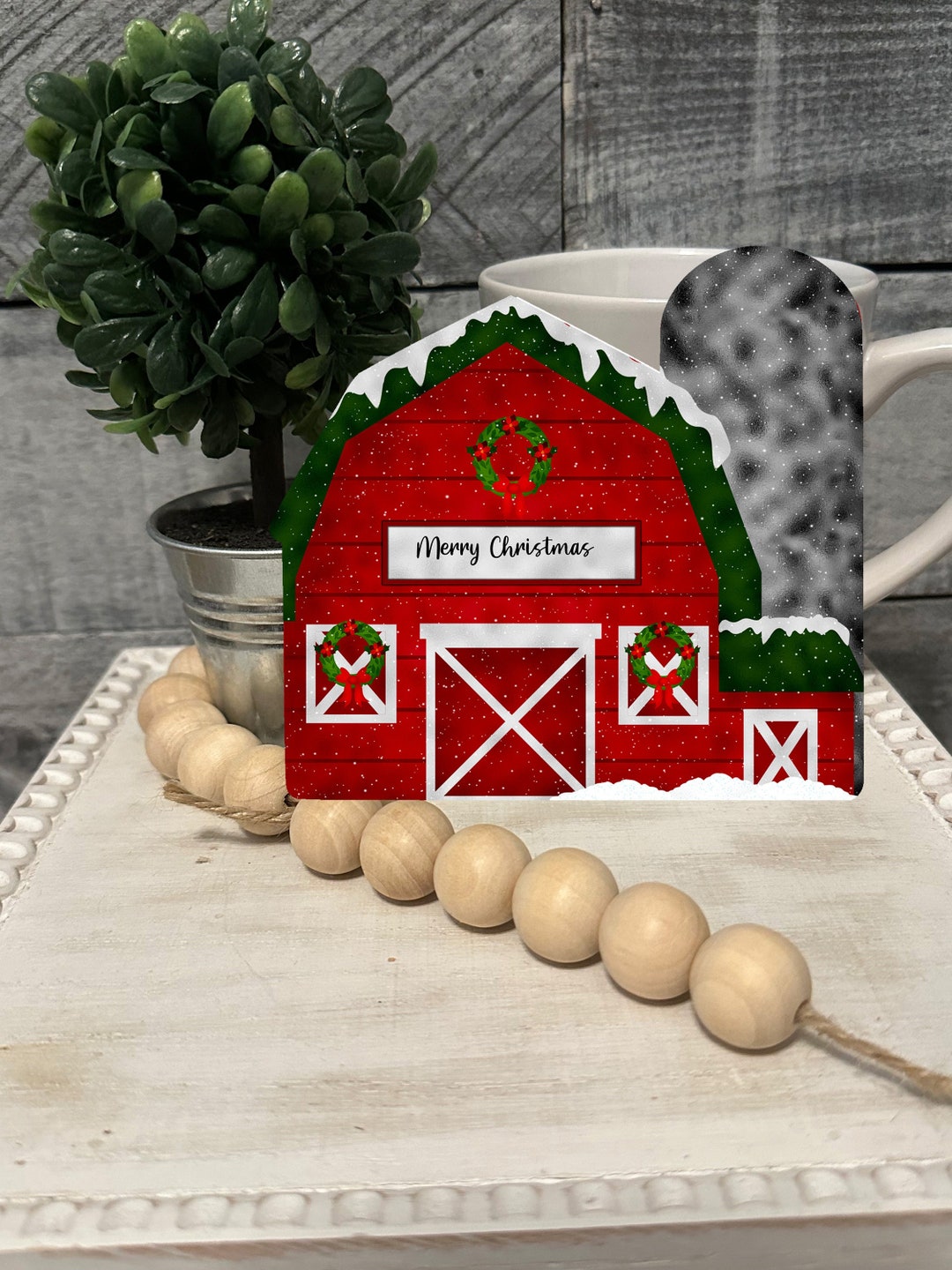 Christmas Barn With Silo Shaped Tiered Tray Hardboard Ornament Decor - Etsy