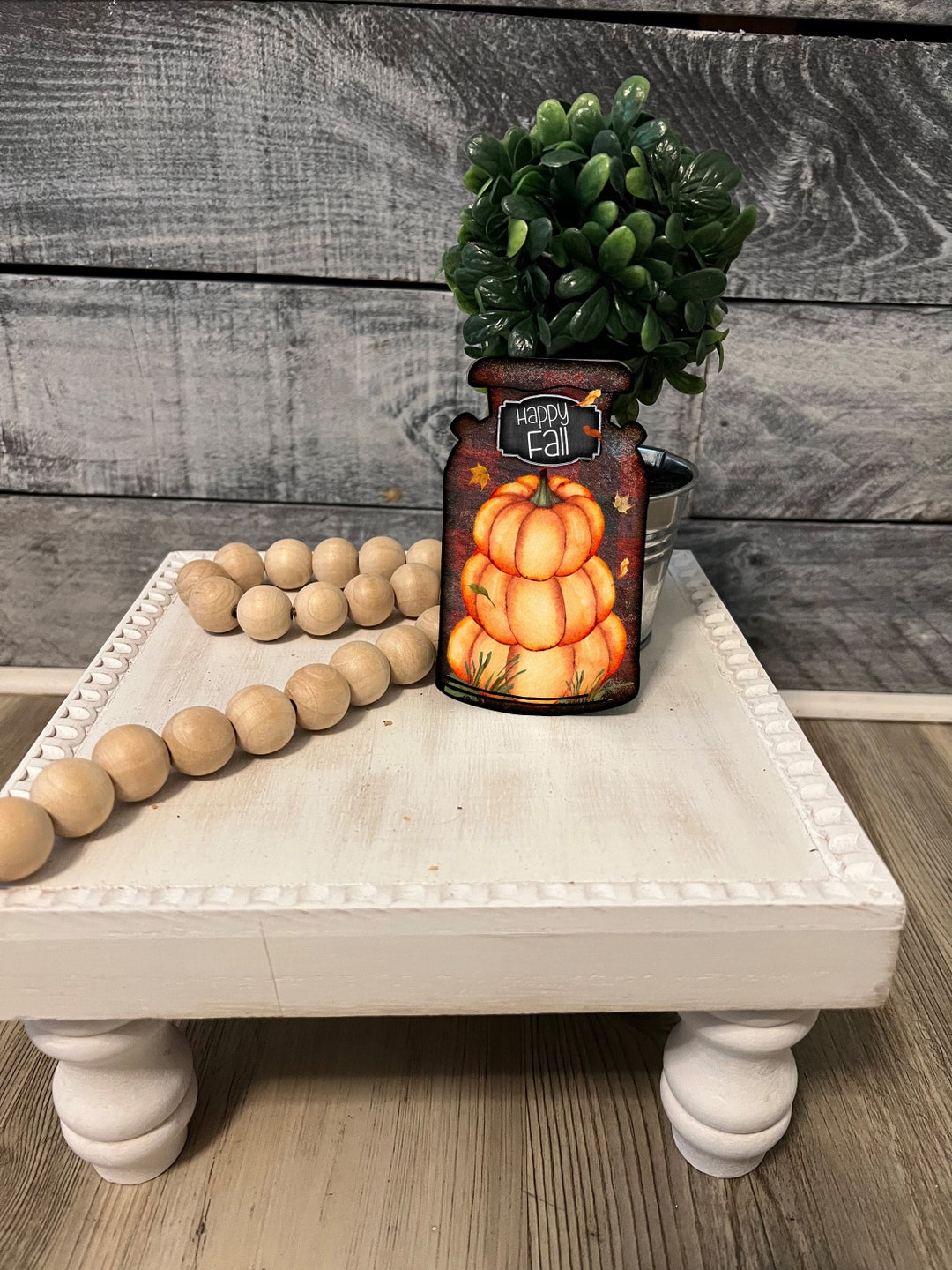 Happy Fall Stacked Pumpkins Milk Can Shaped Tiered Tray Hardboard ...