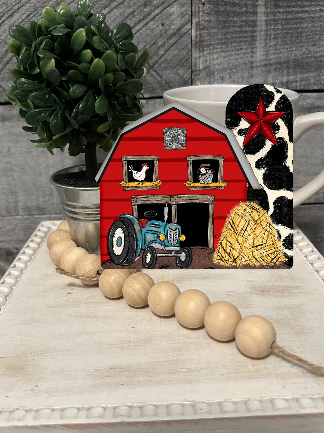 Haystack Barn With Silo Shaped Tiered Tray Hardboard Ornament Decor - Etsy