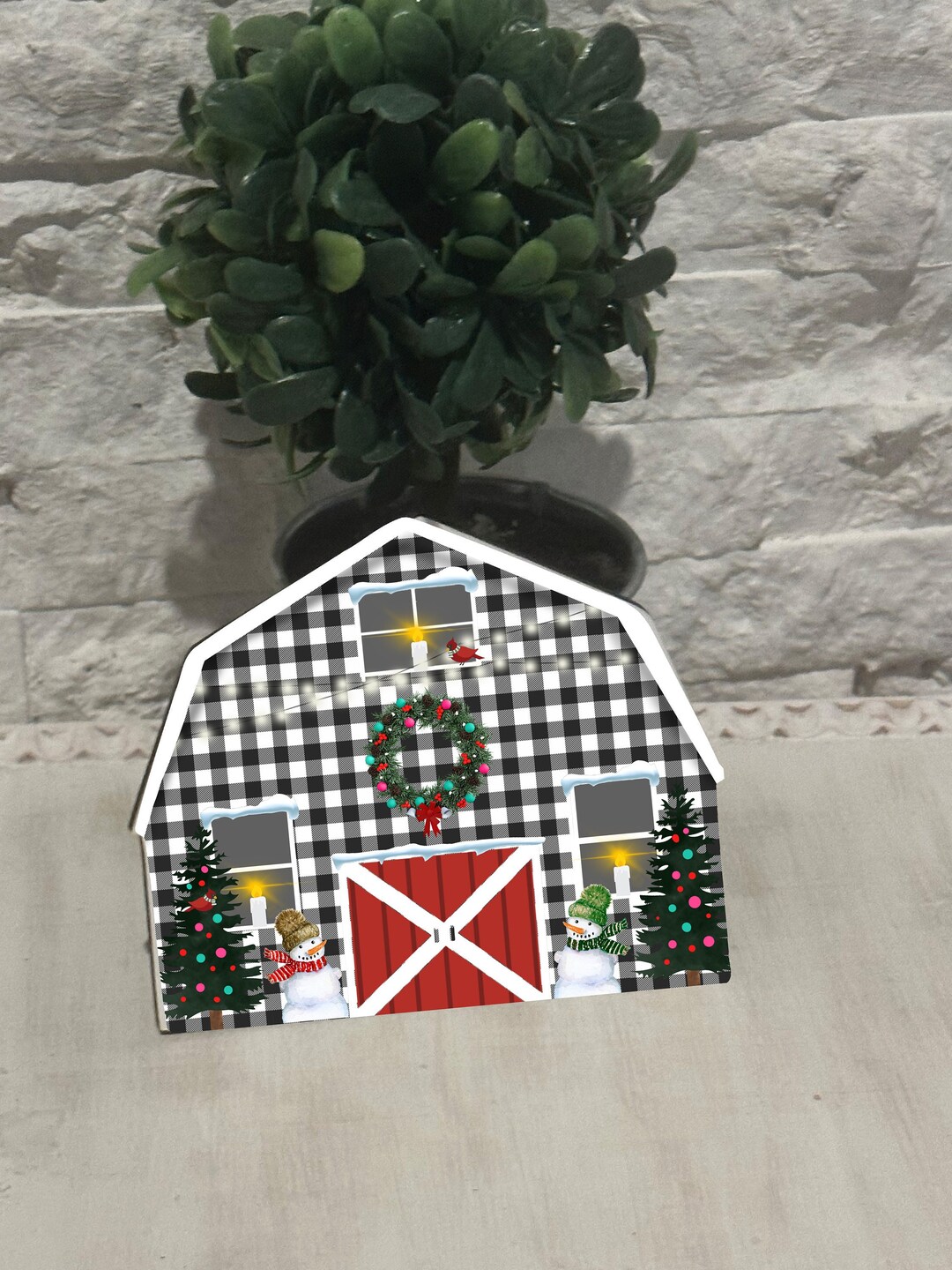 Black and White Plaid Farmhouse Barn Shaped Tiered Tray Hardboard ...