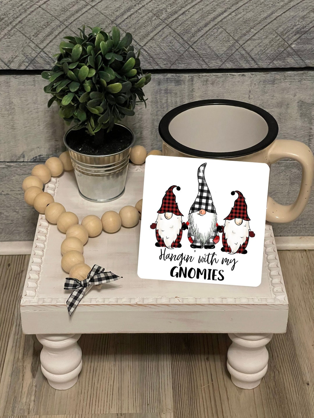Hangin With My Gnomies Plaid Hat Gnomes Farmhouse Square Shaped Tiered ...