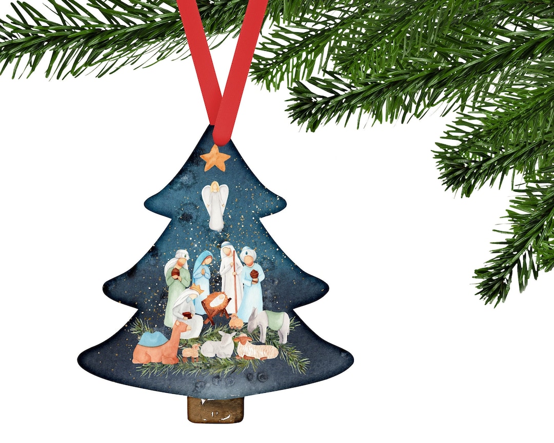 Nativity Manger Scene Christmas Tree Shaped Hardboard Ornament - Etsy
