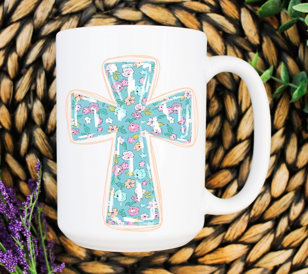 Turquoise Floral Cross Mug - Etsy