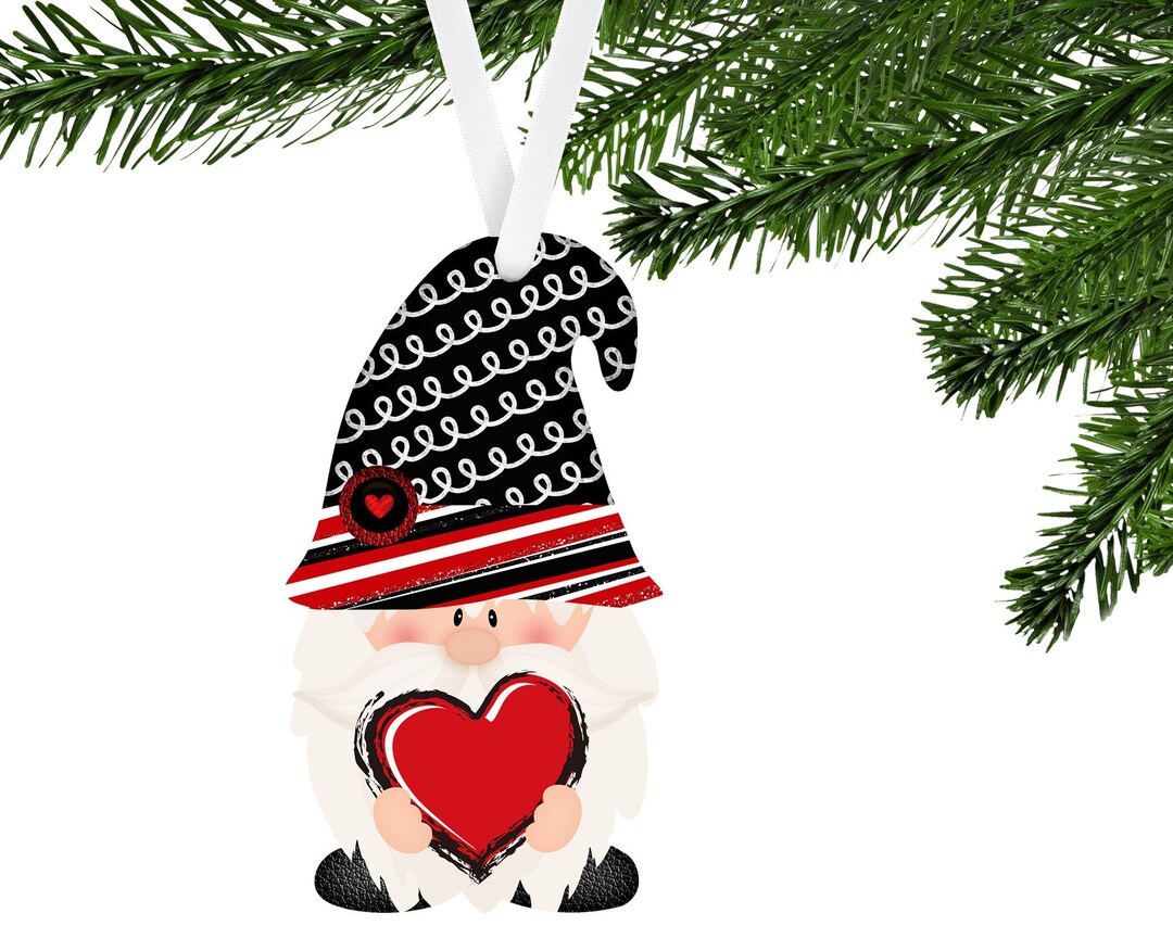 Heart Gnome Love Gnome With Curved Hat Shaped Hardboard Ornament - Etsy