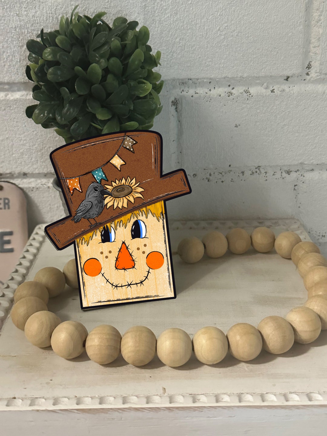 Cute Scarecrow Scarecrow Head Rectangle Shaped Tiered Tray Hardboard ...