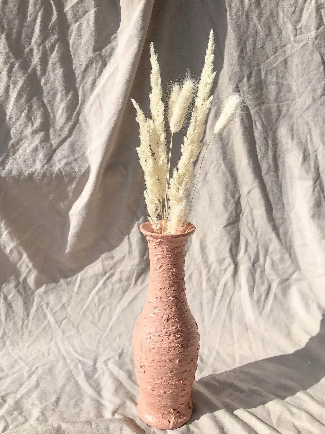 Dusty Pink Textured Vase Tropical Decor Minimalist Faux Terracotta ...