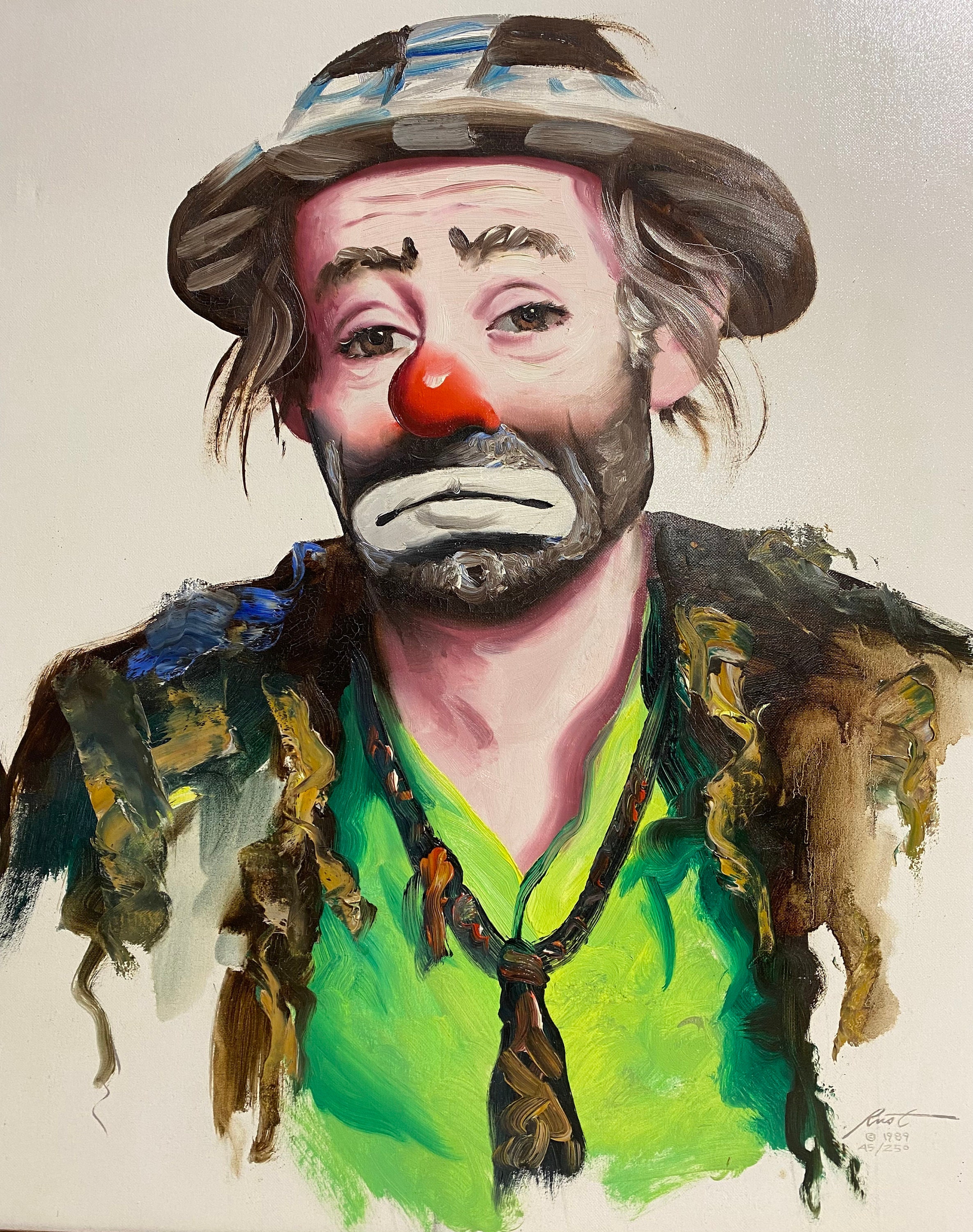 Vintage 1989 Rusty Rust Emmett Kelly Clown Painting, Oil on Canvas ...