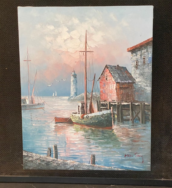 Harbor Scene by Max Savy. Stretched Canvas 16 X 20 - Etsy