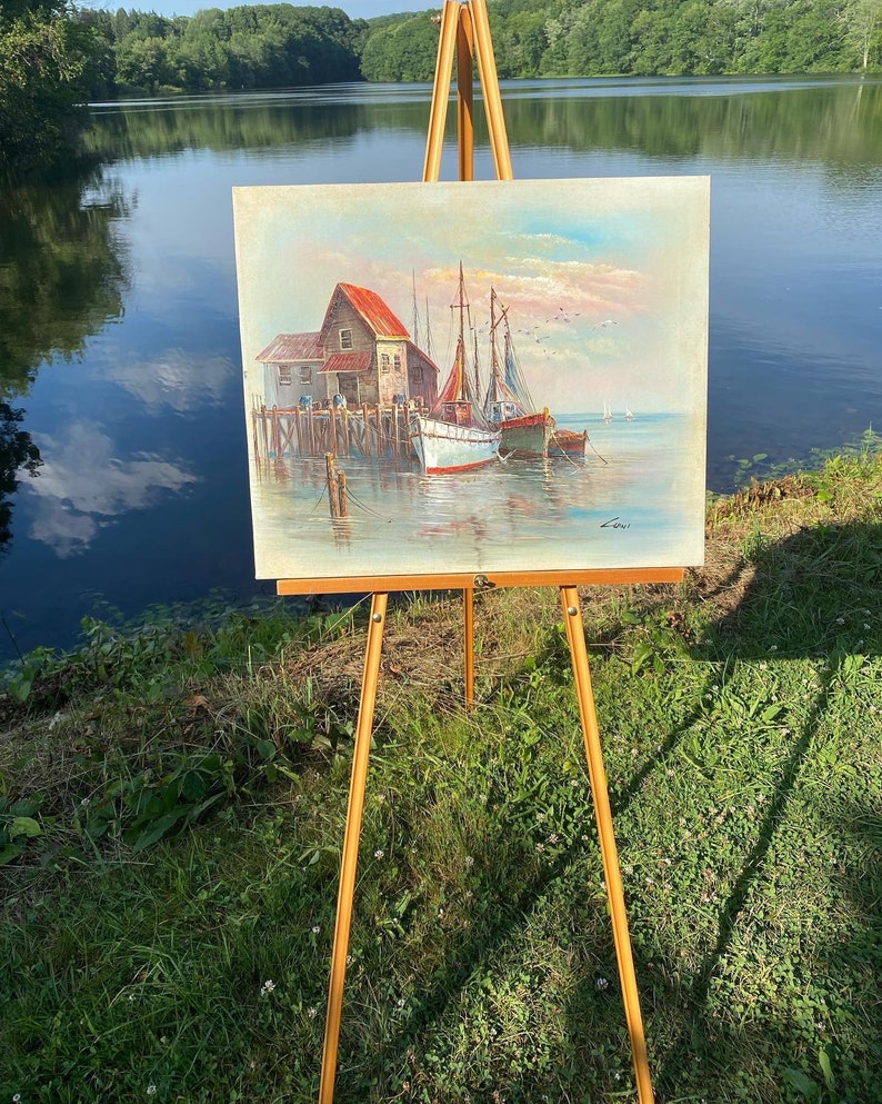 Vintage Original Oil Painting of N. E. Fishing Seascape Harbor by John ...