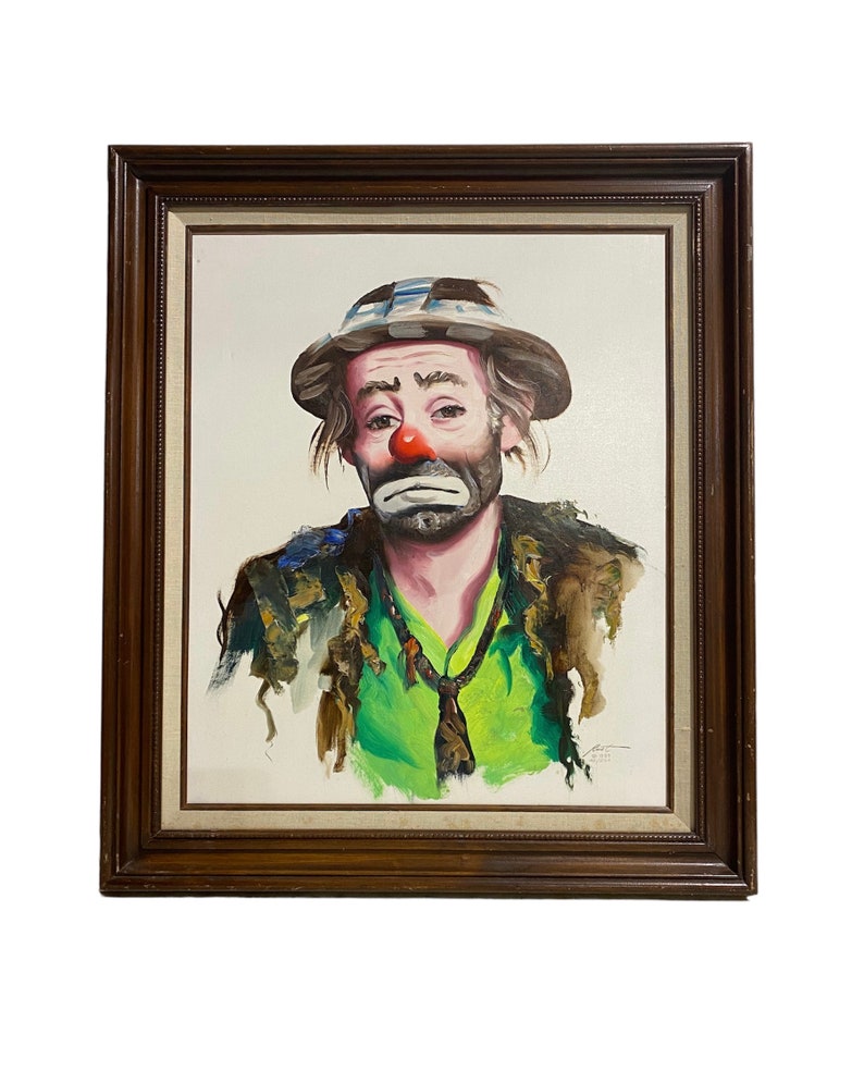 Vintage 1989 Rusty Rust Emmett Kelly Clown Painting, Oil on Canvas ...