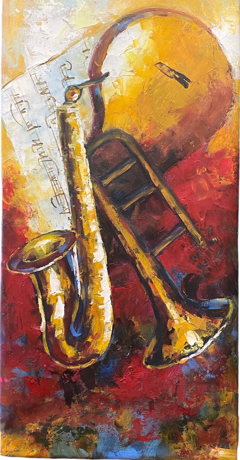 Jazz Musical Instruments Oil Painting Original Abstract Stretched ...