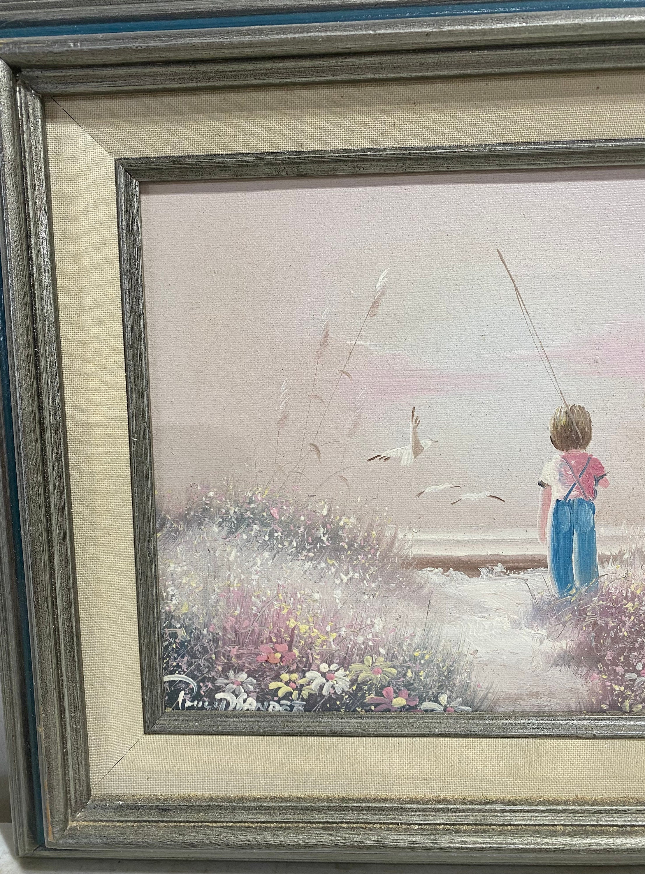 Vintage Oil Painting, A Boy Fishing, by Philip Sandee, Wooden Framed 15 ...