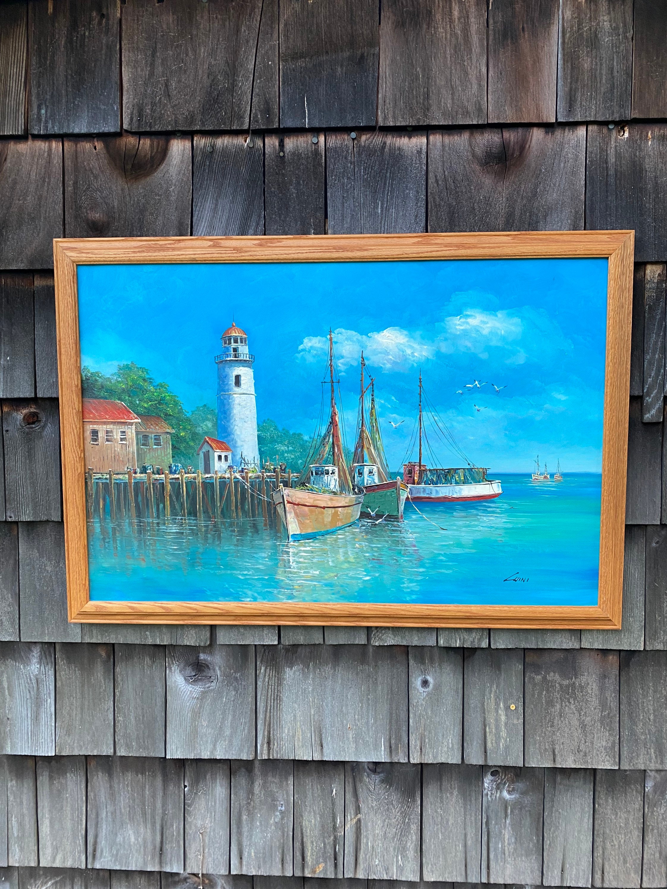 Vintage Oil Painting Fishing Boats at Dock. by John Luini - Etsy