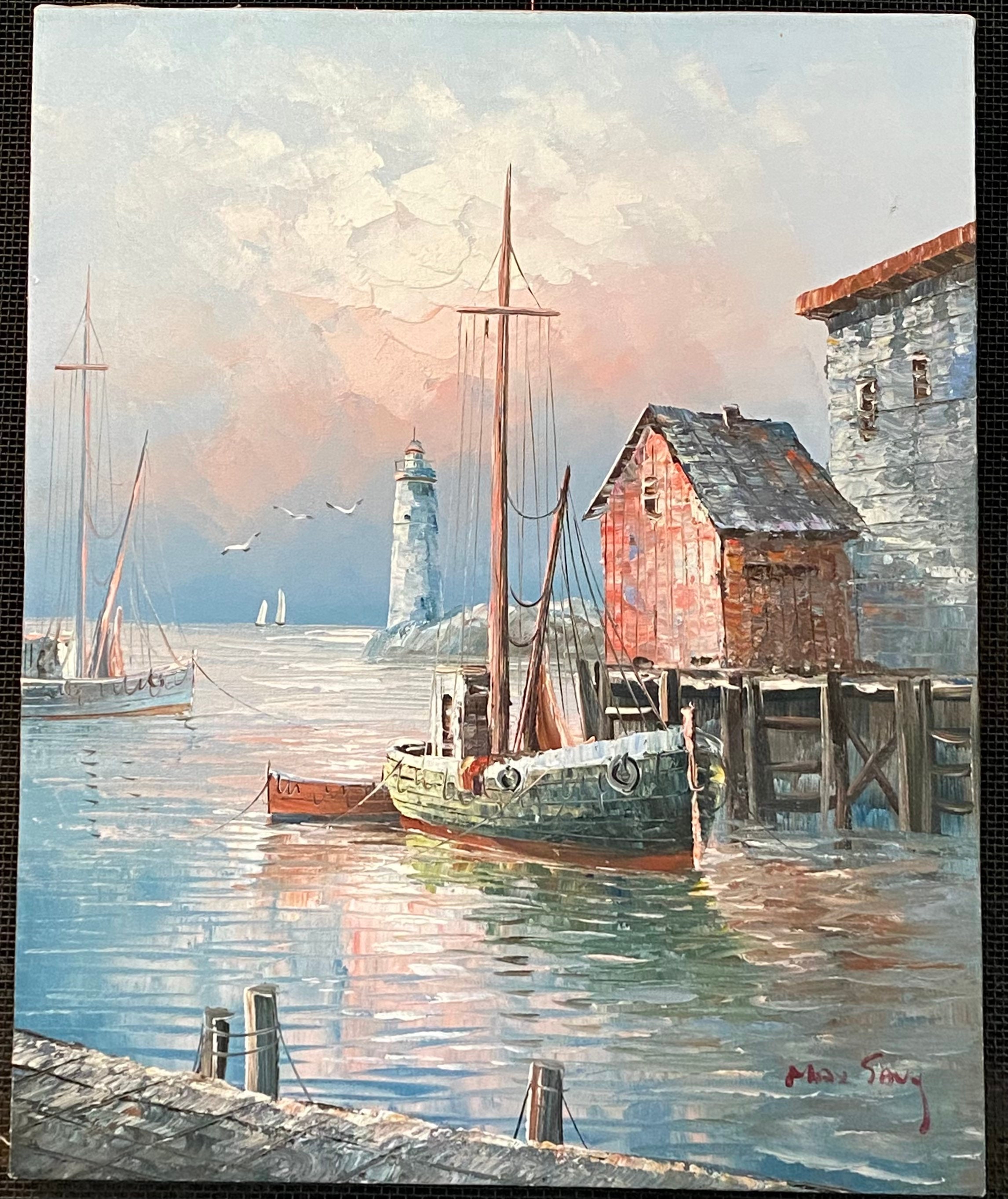 Harbor Scene by Max Savy. Stretched Canvas 16 X 20 - Etsy