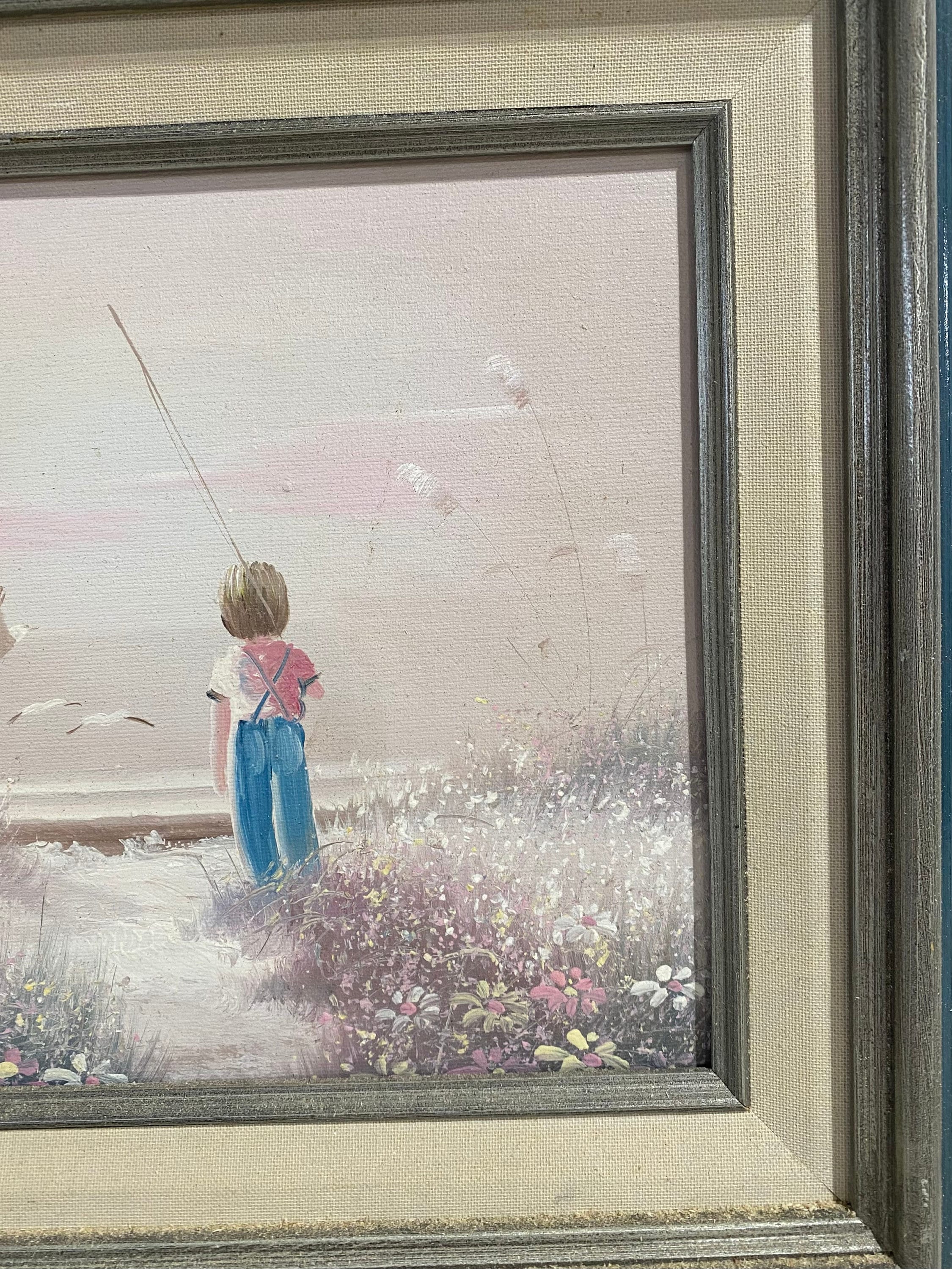 Vintage Oil Painting, A Boy Fishing, by Philip Sandee, Wooden Framed 15 ...