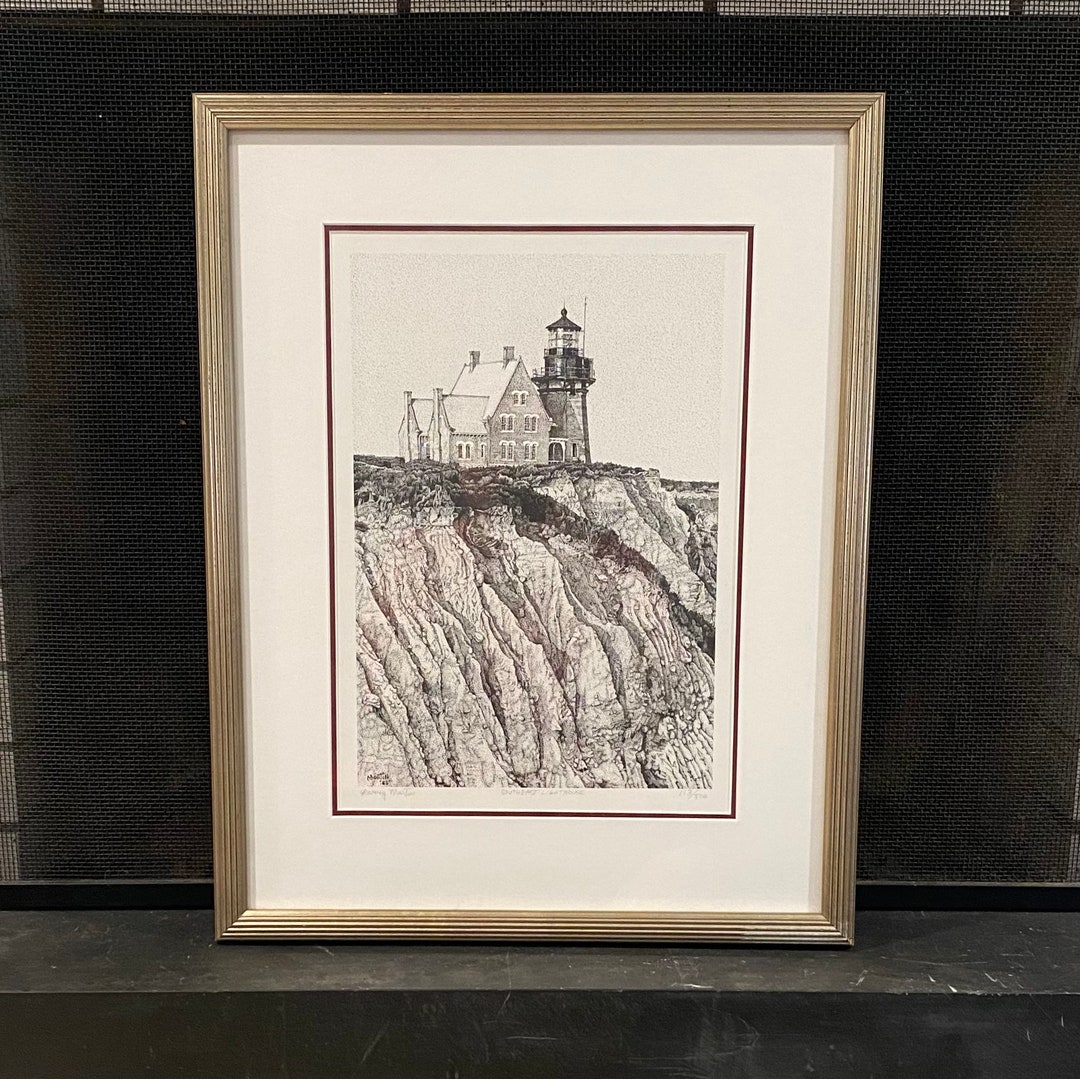 Block Island Lighthouse Print: Pen & Ink Landscape, Signed Ltd Edition ...