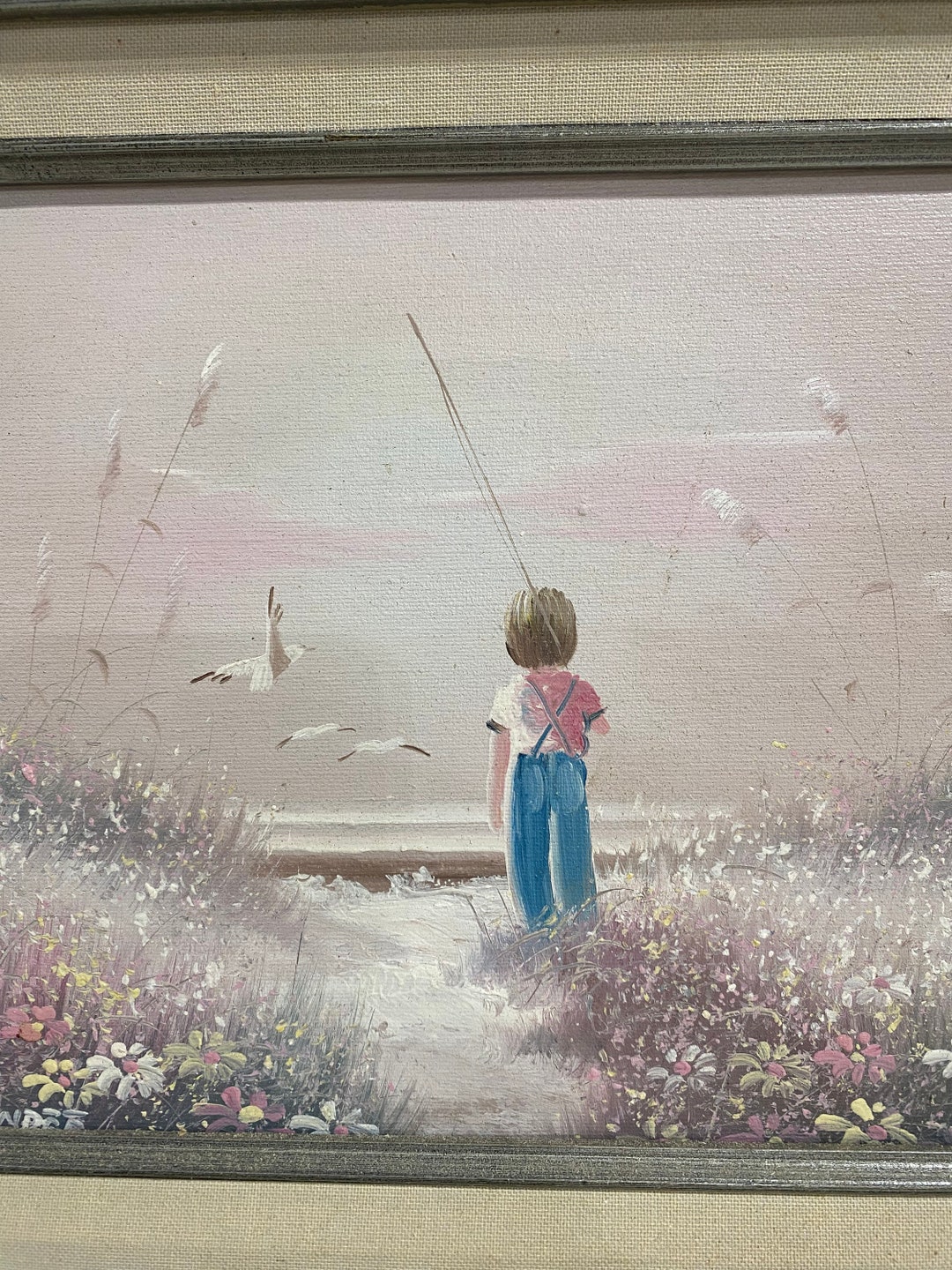 Vintage Oil Painting, A Boy Fishing, by Philip Sandee, Wooden Framed 15 ...