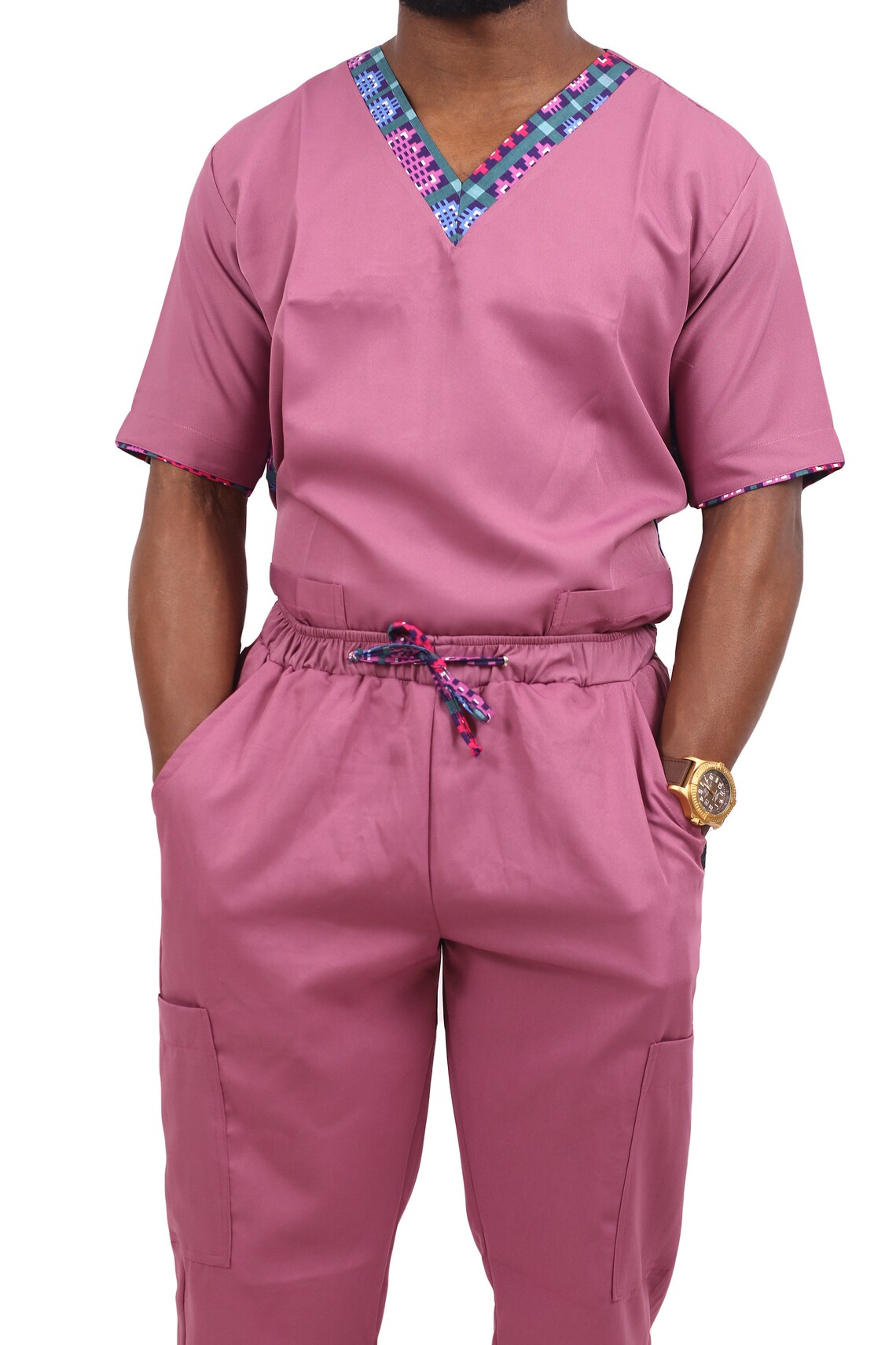 Thulian Pink Color Unisex Africana Scrubs Set | Etsy