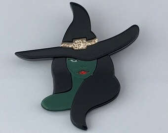 Quirky Large Witch Brooch With Chequered Design on Witches Hat and Cape ...