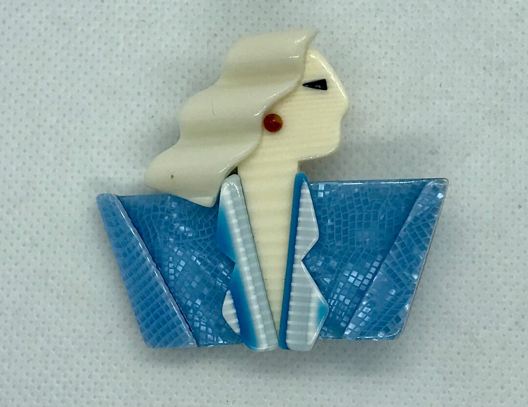 Vintage Lea Stein Joan Crawford - Carmen Brooch Pin - Pale Blue & Cream ...