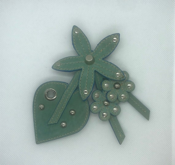 Miu Miu Oversized Green Leather Flower & Leaf Brooch… - Gem