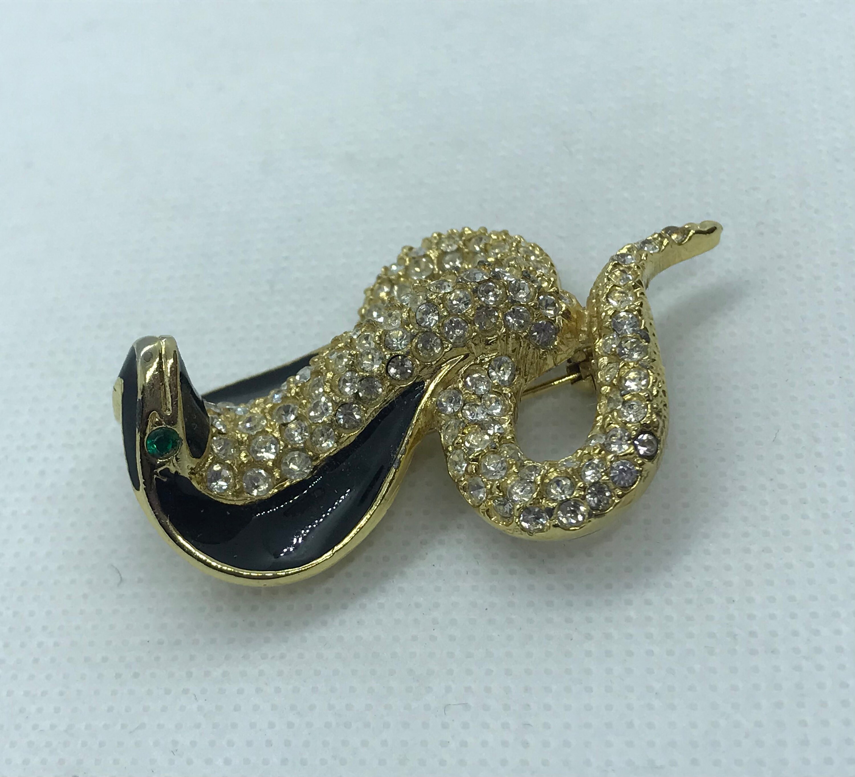 Vintage Signed Sardi Large Cobra Snake Brooch/pin Black Enamel ...