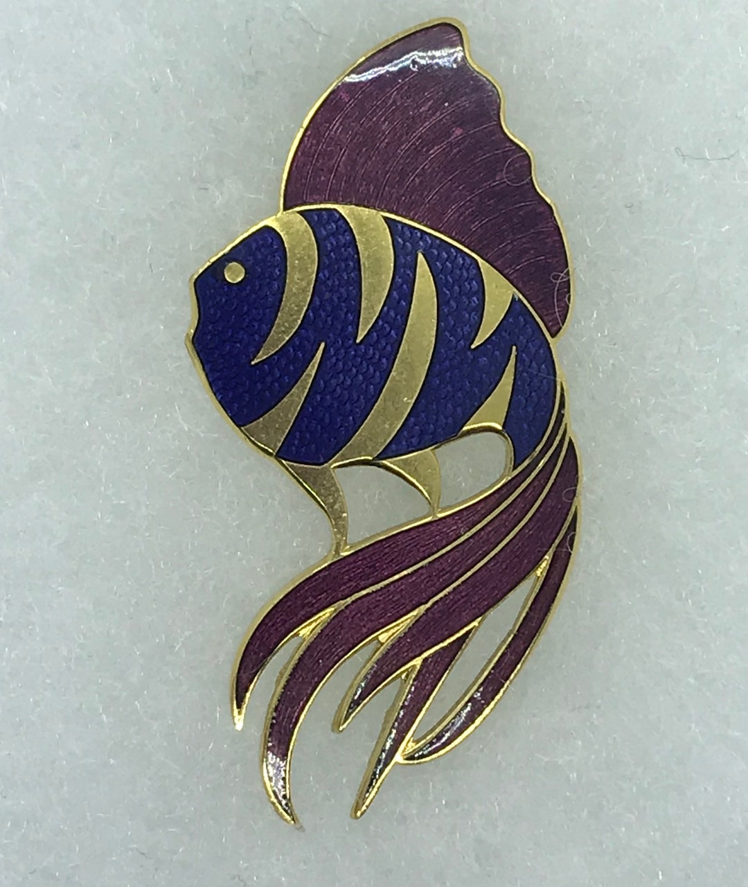 Vintage Signed Fish & Crown Cloisonné Angel Fish Brooch Pin - Etsy