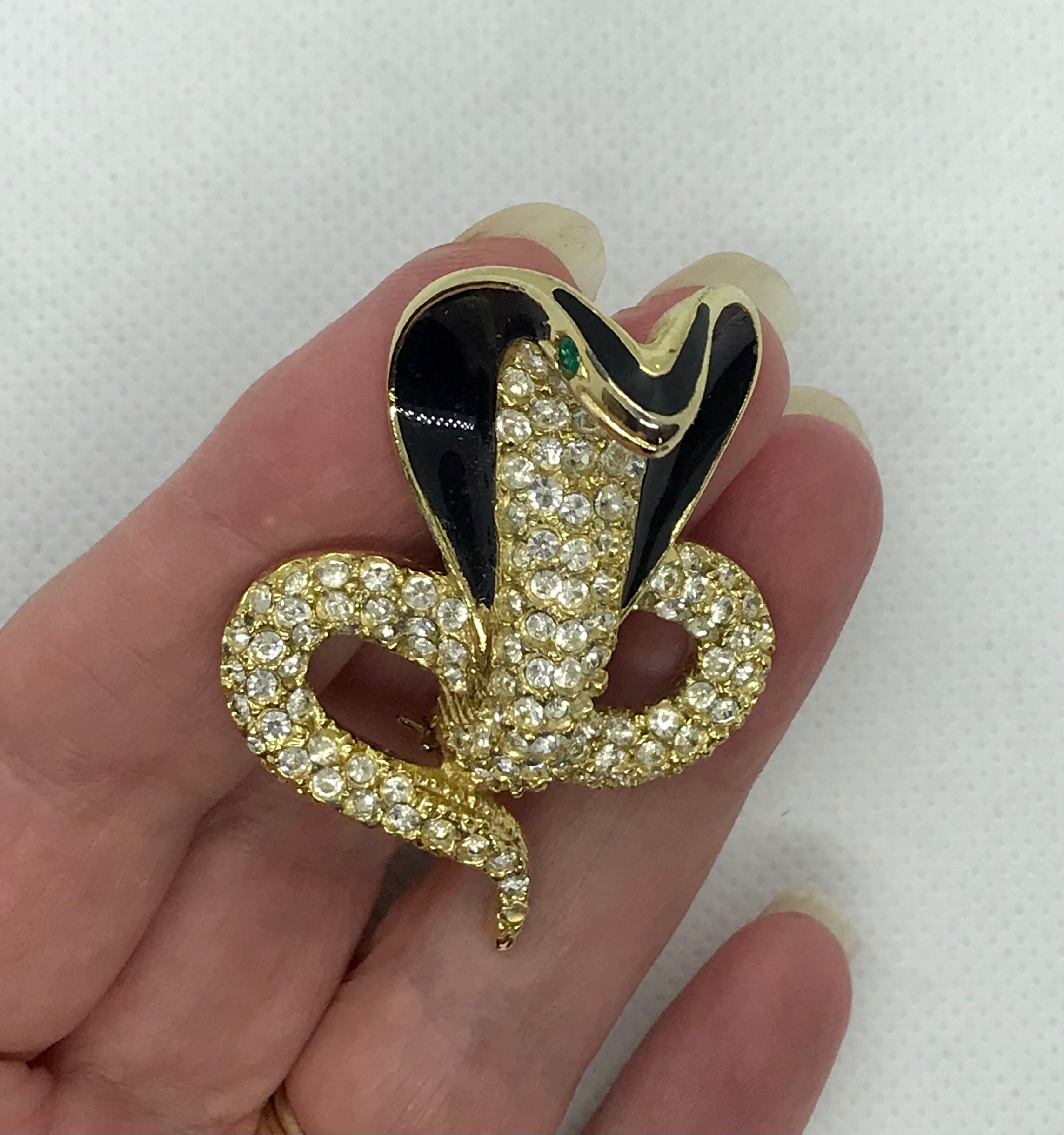 Vintage Signed Sardi Large Cobra Snake Brooch/pin Black Enamel ...
