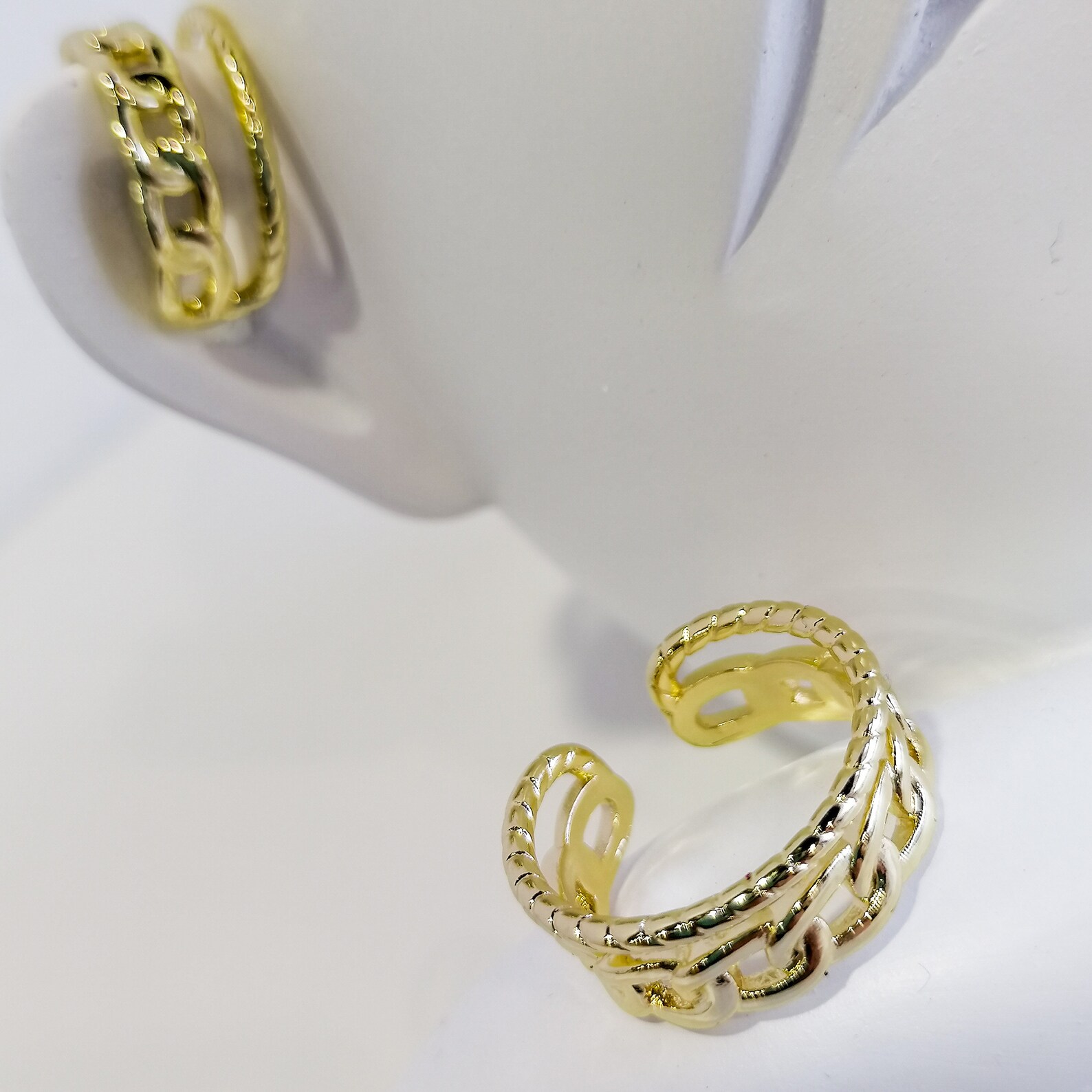 Two in One Ring Simple Line and Chain Gold Ring Chain Link - Etsy