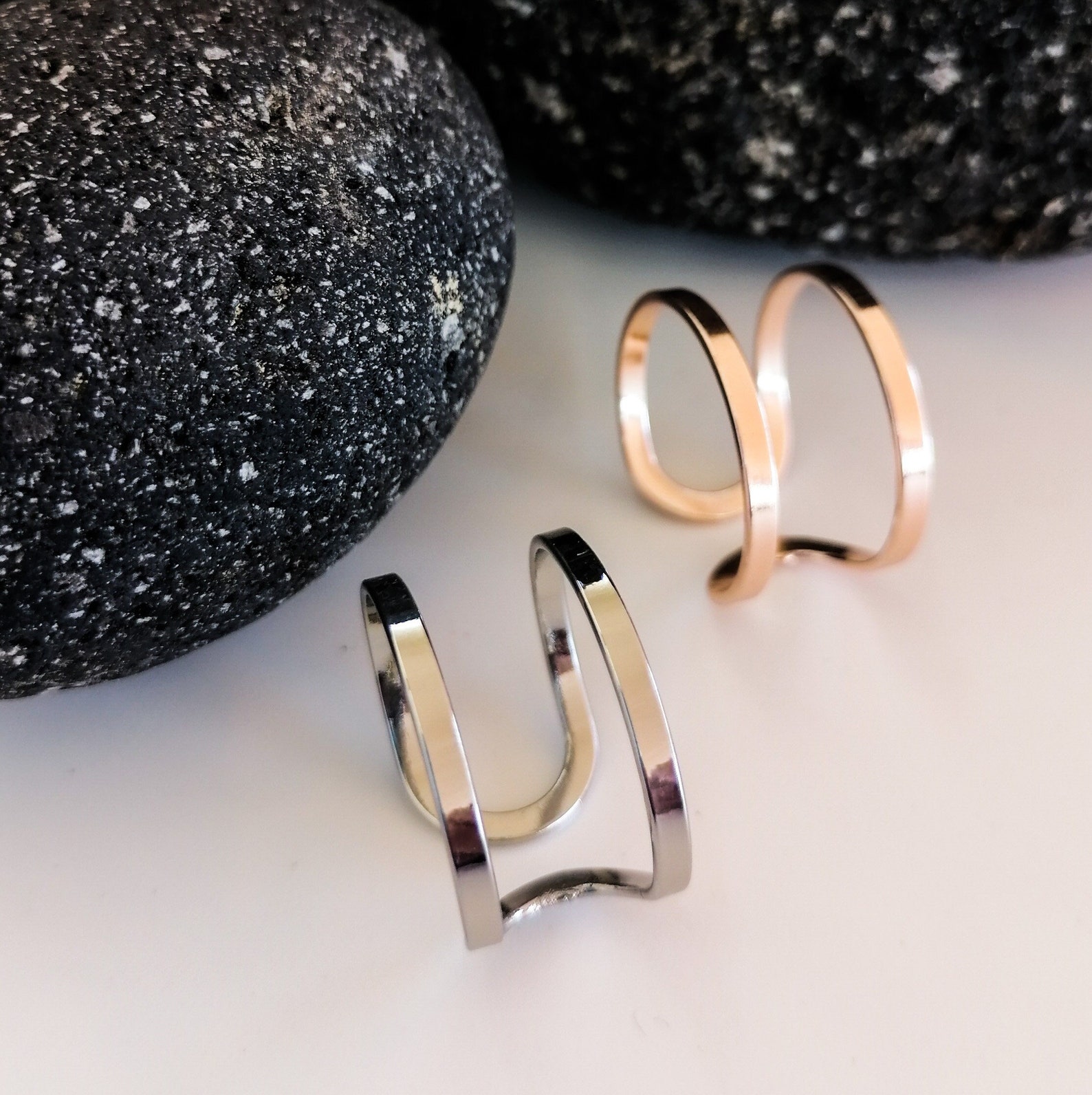 Double Bar Open Curve Ring Reversible Design Ring Geometric - Etsy