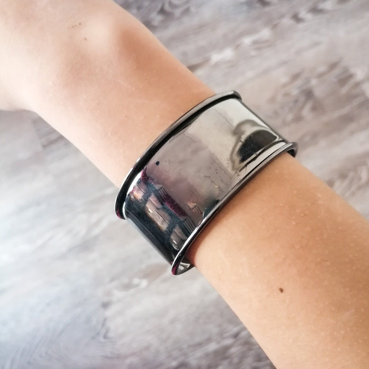 Statement Bangle, Wide Bracelet, Anthracite, Gold Cuff Bracelet, 35 MM ...